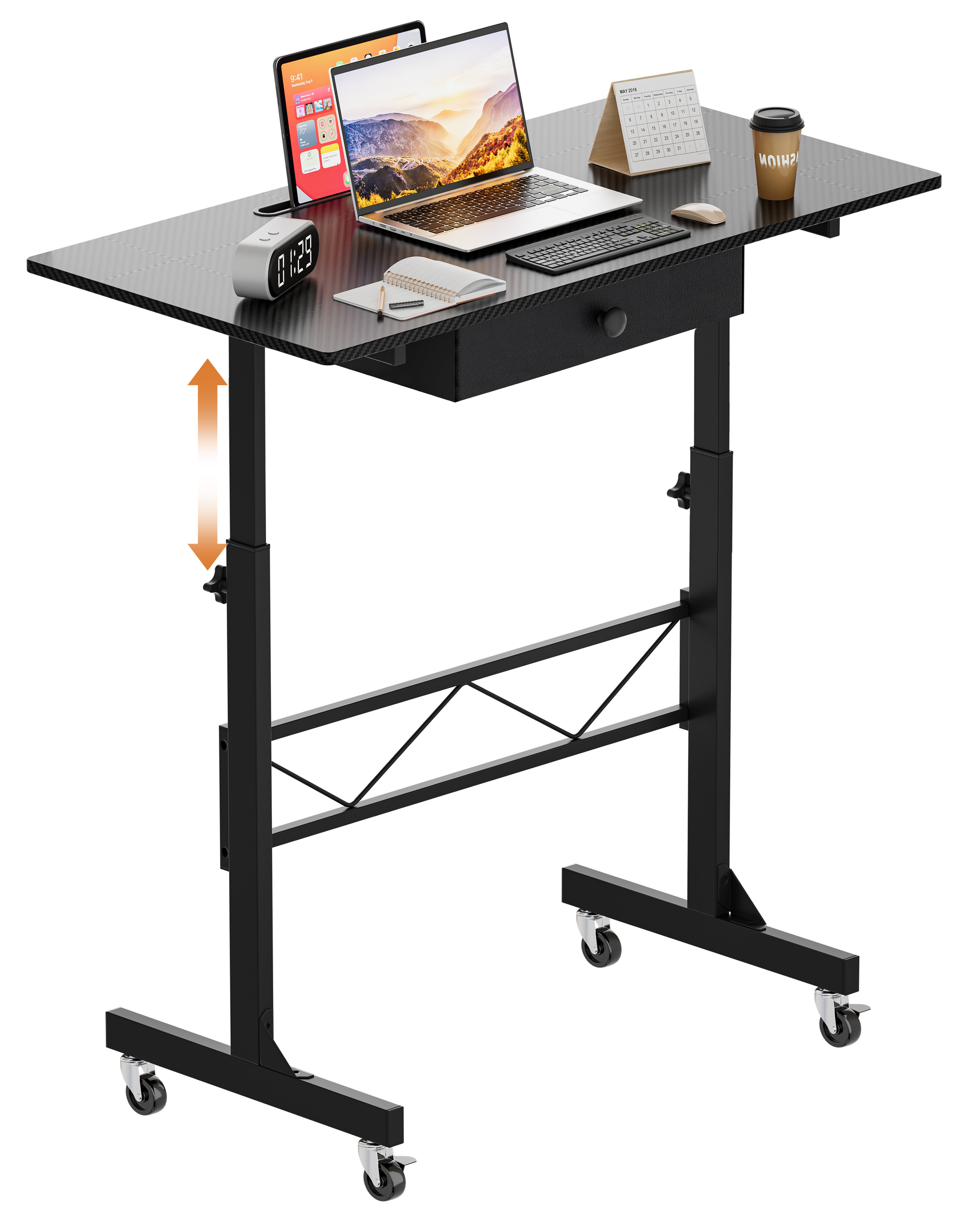 Inbox Zero 32" standing desk Adjustable Height Small Computer Desk Mobile Portable Rolling ...